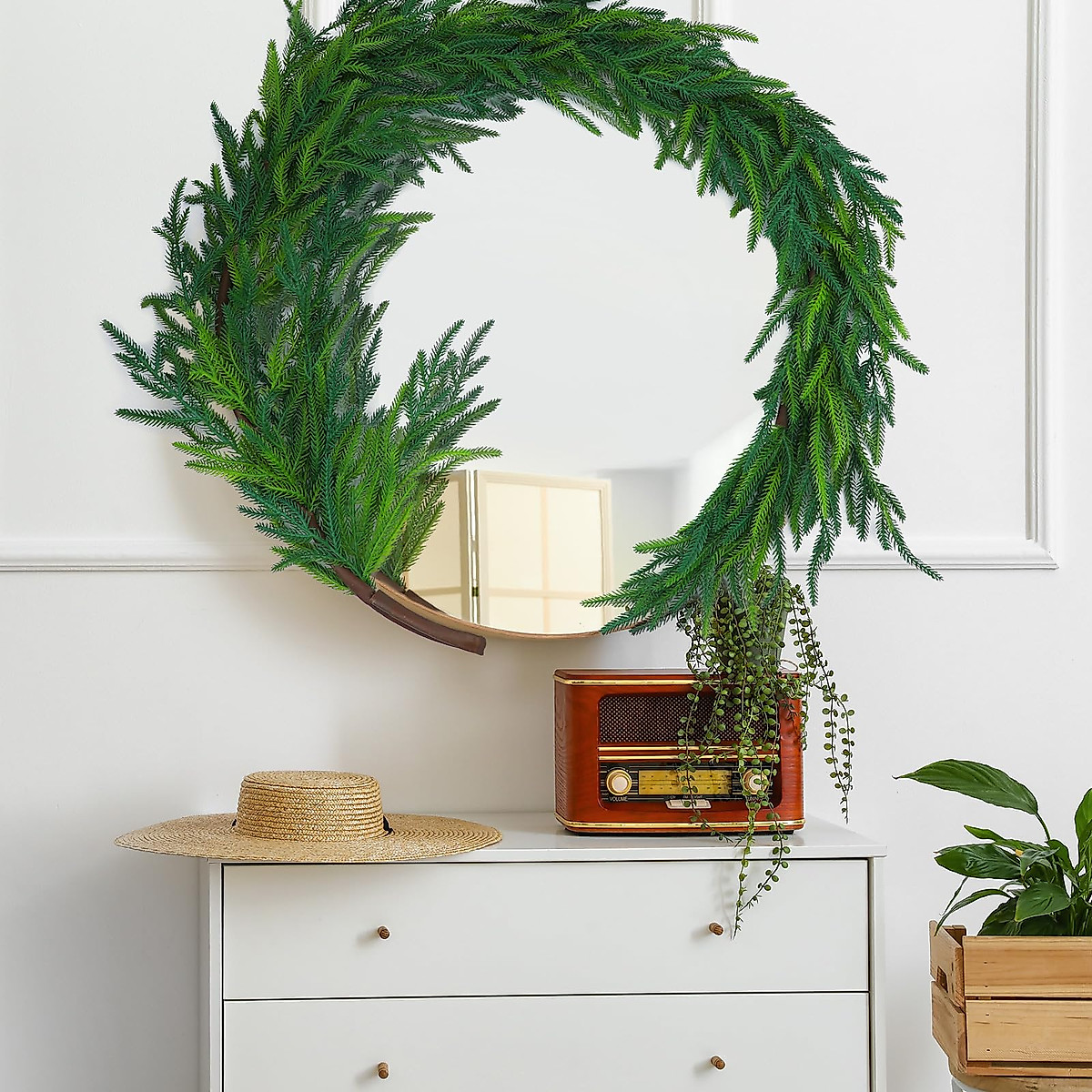 Jutom Christmas Real Touch Norfolk Pine Garlands Artificial Greenery Faux Christmas Norfolk Pine Garlands for Holiday Seasonal Indoor Home Decor Mantle(2 Pcs,60 Inches)