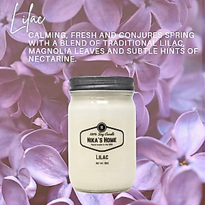 Nika's Home Lilac Soy Candle 12oz Mason Jar Non-Toxic White Soy Candle-Hand Poured Candle- Handmade, Long Burning 50-60 Hours Highly Scented All Natural, Clean Burning Large Candle Gift Décor