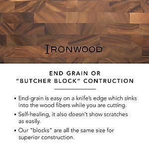 Ironwood Gourmet Large End Grain Prep Station Acacia Wood Cutting Board, 14 x 20-Inch, Brown