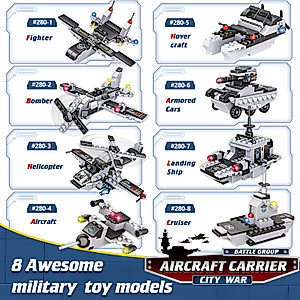 WishaLife 1320 Pieces Aircraft Carrier Building Blocks Set, Military Battleship Model Toy with Army Car, Helicopter & Boat, Military Toys Gift for Kids Boys Girls Age 6-12