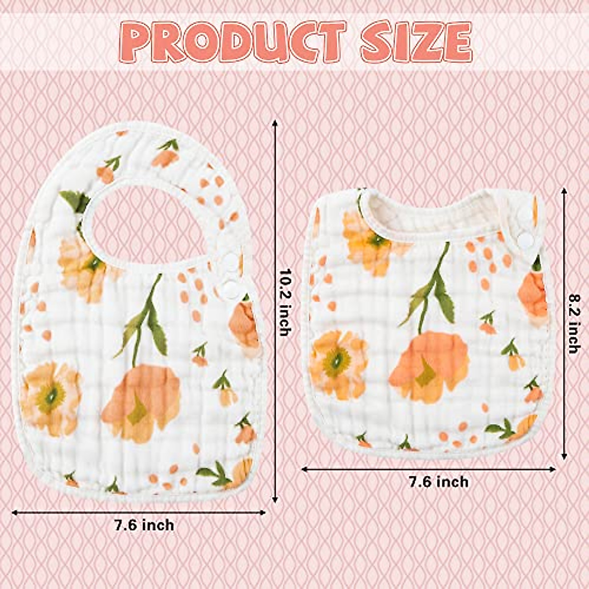 Zainpe 6Pcs Snap Muslin Cotton Bibs for Baby Flamingo Star Flower Bib Machine Washable Adjustable Burp Cloths with 6 Absorbent Soft Layers for Infant Newborn Toddler Drooling Feeding and Teething