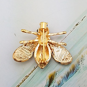 SELOVO Honeybee Bee Yellow Enamel Small Brooch Pin Set 2 Pcs Gold Tone Crystal