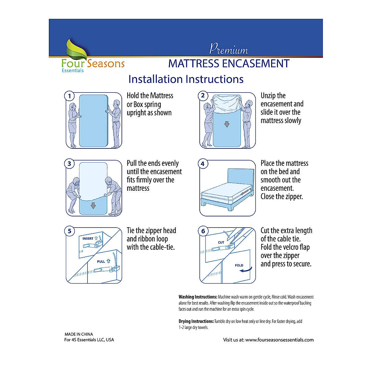 Queen Size Mattress or Box Spring Encasement (5" to 8" Depth) - Low Profile Waterproof Zippered Protector Hypoallergenic Premium Bed Cover Protects from Dust Allergens