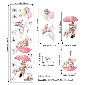 Cute Pink Bunny Butterfly Wall Stickers, sacinora Cartoon Little Rabbit Animal DIY Wall Decals Removable Vinyl Peel and Stick for Girl Kids Nursery Living Room Bedroom Children's Room Art Decorations
