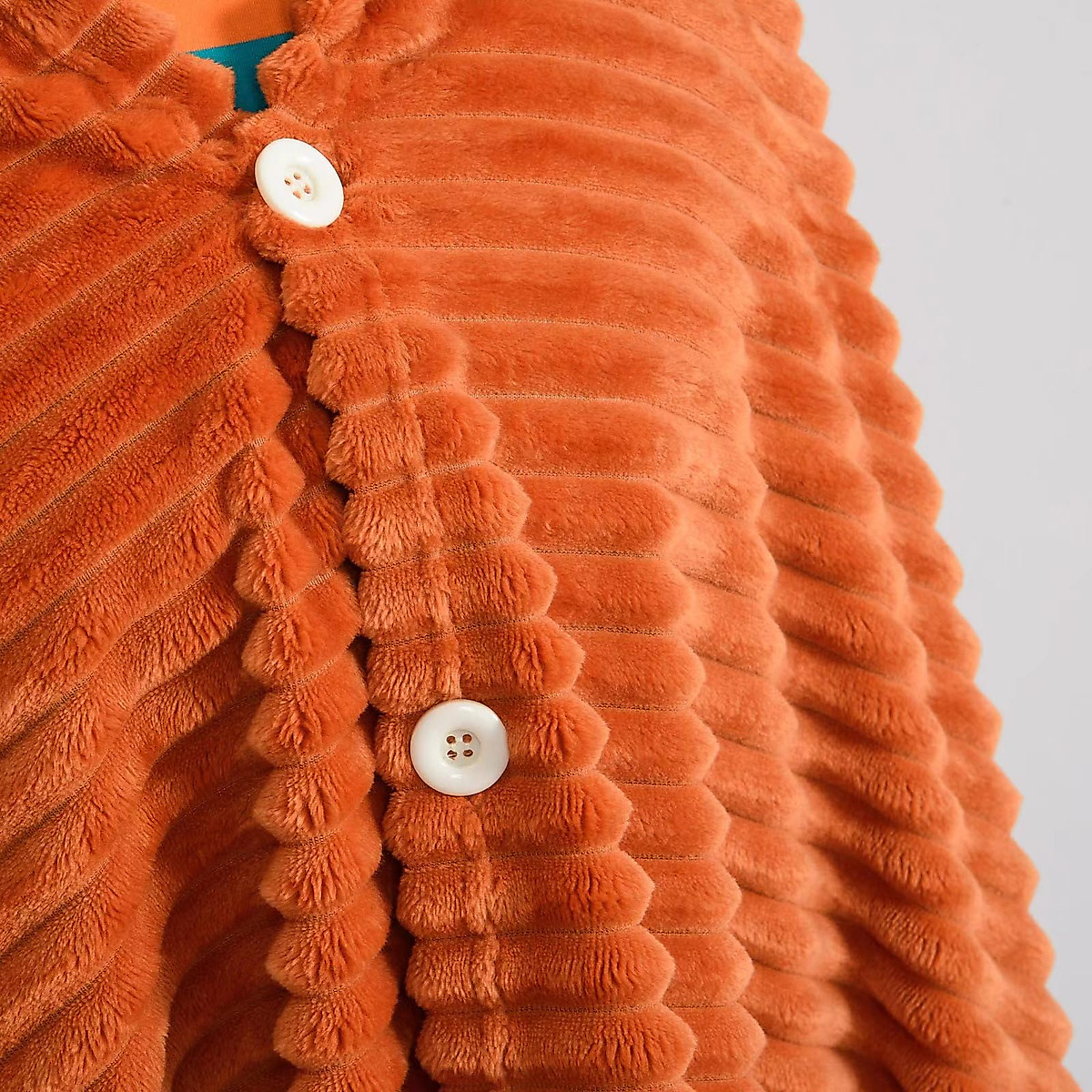 Vessia Flannel Fleece Striped Throw Blanket (50x70inch), 300GSM Microfiber Orange 2 in 1 Hooded Blanket for Adults Teenager, Soft Warm Cozy Lightweight Ribbed Wearable Throw for All-Season