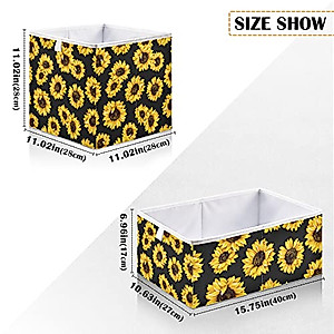 RunningBear Black Sunflowers Storage Basket Storage Bin Square Collapsible Toy Bins Cloth Baskets Containers Organizer for Closet Shelf Car