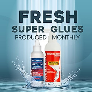 STARBOND 4 oz. Medium CA Glue with 8 oz. Pump Accelerator Bundle - Super Craft Glue for Wood, Plastic, Metal, Leather, Ceramic - Cyanoacrylate Glue for Woodworking, Woodturning, Guitar, Hobby