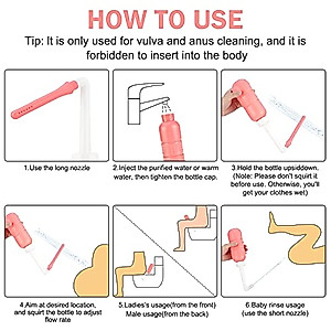 2 Pack Portable Bidet, Number-one Handheld Peri Bottle 450ml Travel Bidet Bottle Hygiene Care Extended Pipe Perineal Spray Bottle with 2 Nozzle Store Bag Dust Cap for Postpartum Care, Baby, Eldery