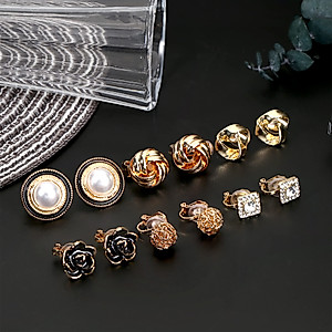 YADOCA 12 Pairs Clip On Earrings for Women Clip Earrings Non Pierced Earrings CZ Flower Twist Knot Simulated Pearl Clip On Earrings Sets