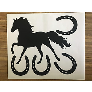 DXLING Horse & Horseshoes Removable Wall Decor Stickers Vinyl Decal Kids Room Boys Bedroom Wall Art Decals DIY Sticker Home Decor D482 (Black)
