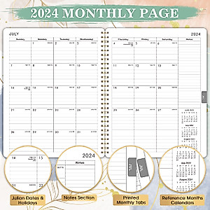 2024 Planner - Planner/Calendar 2024, Jan. 2024 - Dec. 2024, 2024 Planner Weekly and Monthly with Printed Tabs, 8" x 10", Flexible Cover with Thick Paper + Twin-Wire Binding - Waterink