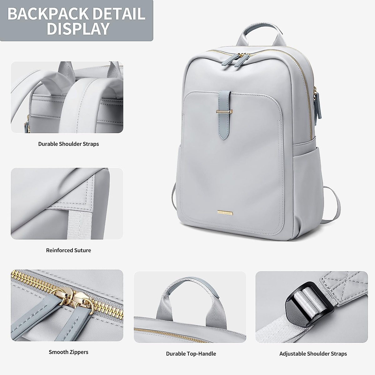 GOLF SUPAGS Laptop Backpack Purse for Women Fits 14 Inch Notebook Casual Daypack Work Travel College Bookbag Fashion Computer Bag (Pale Grey, 14 Inch)