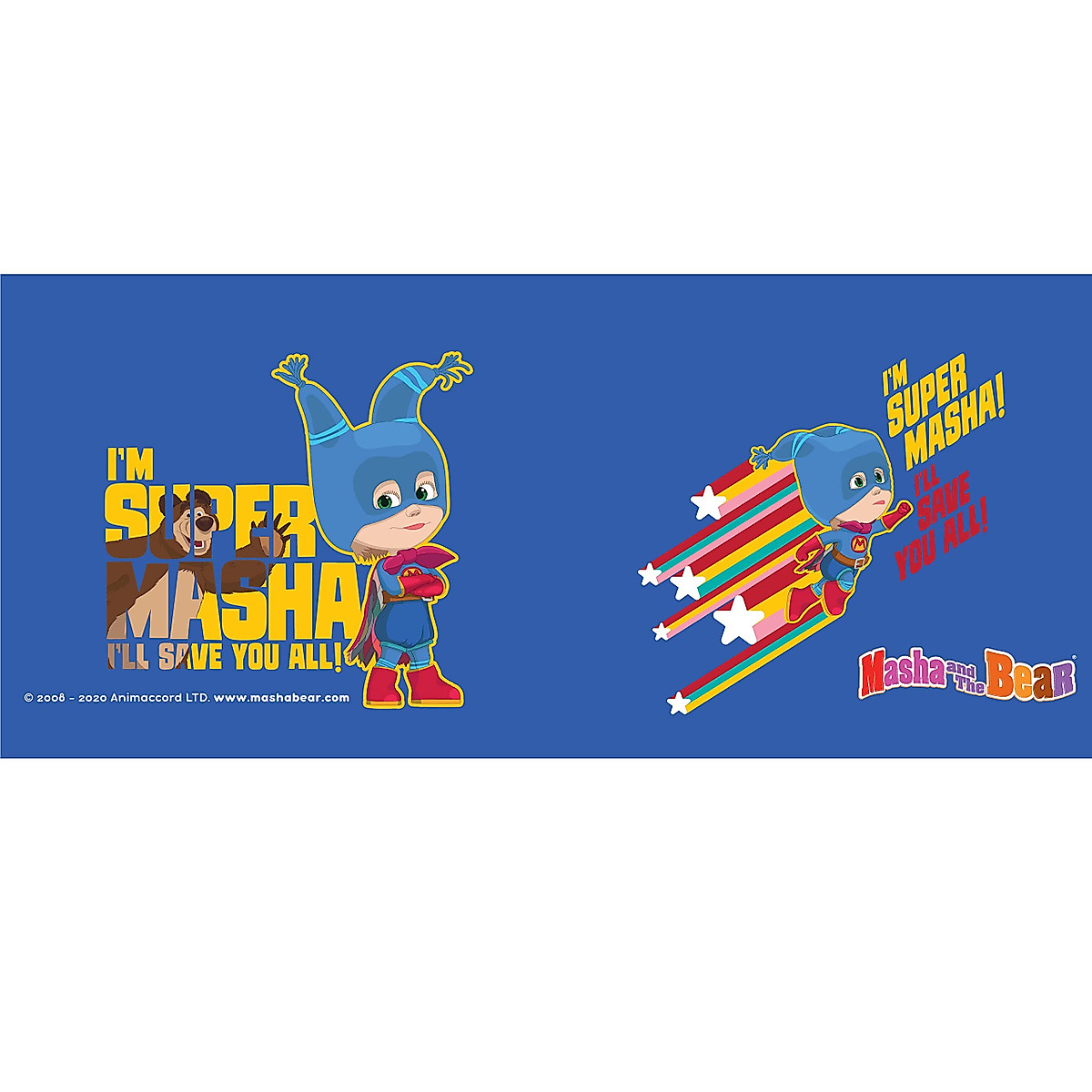 Masha and the Bear 14oz Kids Water Bottle With Straw - Spill Proof Straw Valve, Pop Button, BPA Free Water Bottle for Kids School - Featuring Soft Silicone Handle Grip - Children's Drinkware - Blue