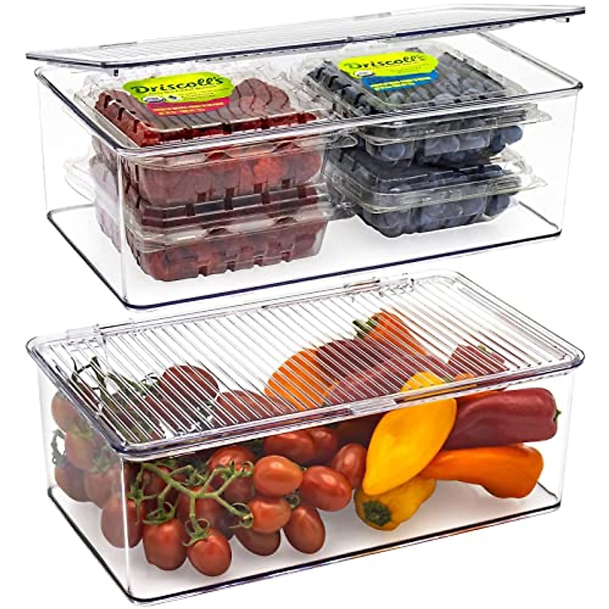 Sorbus Pantry Storage Organizer with Lids- Clear Plastic Refrigerator Organizer Bins- MultiPurpose & Versatile Stackable Cabinet Organizers- Cosmetics, Laundry, Office Supplies, Food Organizer- 2 Pack
