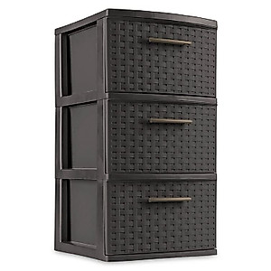 3 Drawer Weave Tower Plastic, Espresso, Set of 2