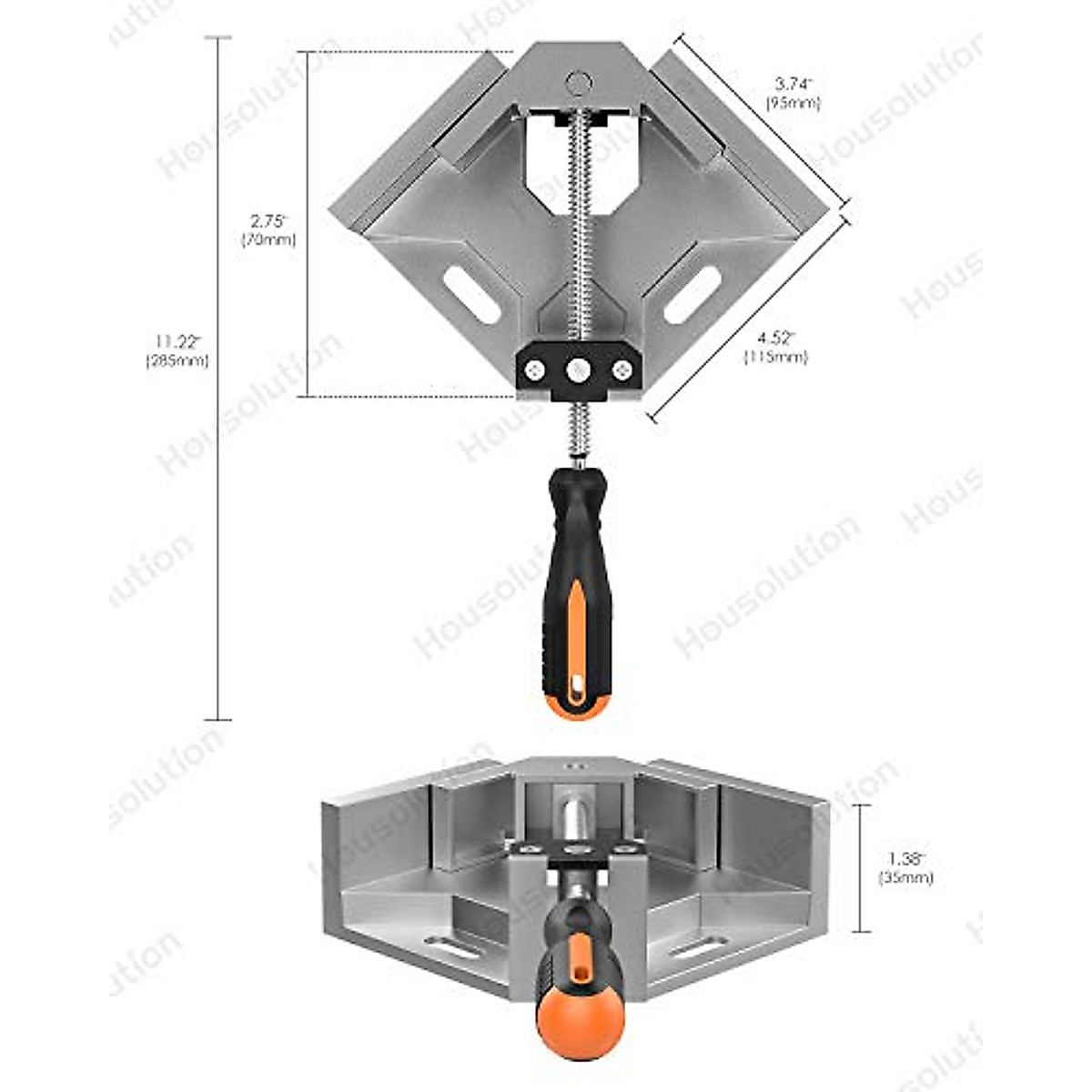 Housolution Right Angle Clamp, Single Handle 90° Aluminum Alloy Corner Clamp, Right Angle Clip Clamp Tool Woodworking Photo Frame Vise Holder with Adjustable Swing Jaw - Silver Gray