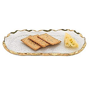 Badash Goldedge Glass Serving Tray - 14" x 8" Hand-Decorated Gold Leaf Chiseled Edge Oval Tray - Food-Safe, Great Snack or Vanity Tray