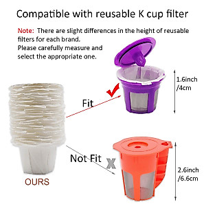 Disposable Coffee Filters, 100 Counts Coffee Filter Paper for Keurig Brewers Single Serve 1.0 and 2.0, Compatible with Reusable K Cup Filter, White