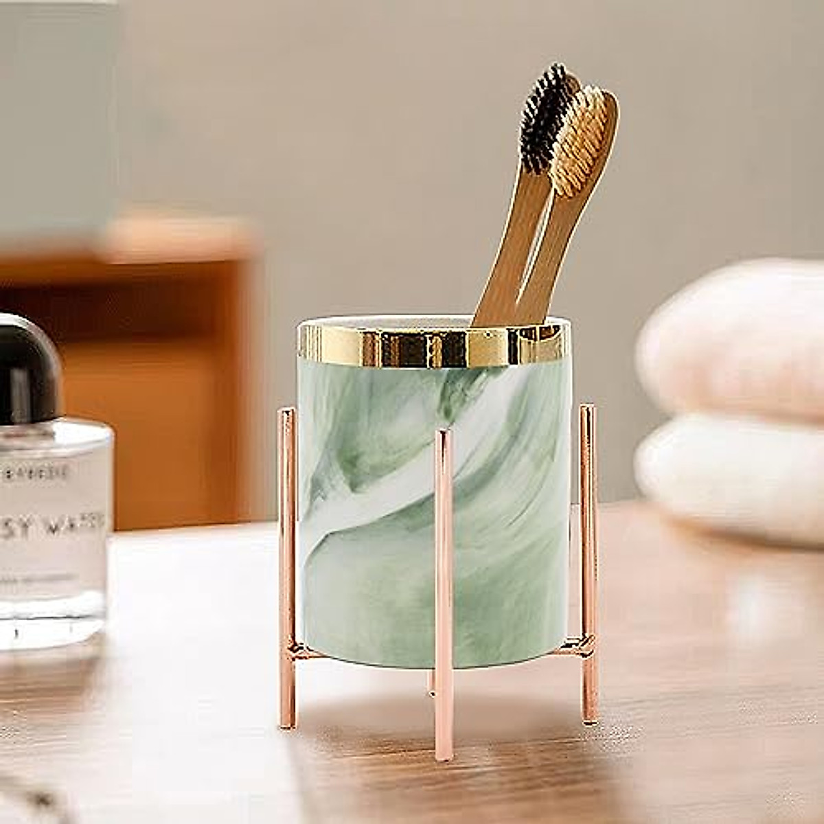Urcura Ceramic Pencil Holder for Desk Cute Pencil Pen Holder Desk Decor Aesthetic for Office, School, Home Makeup Brush Holder Cup Marble Pen Cup Pen Organizer (Green)