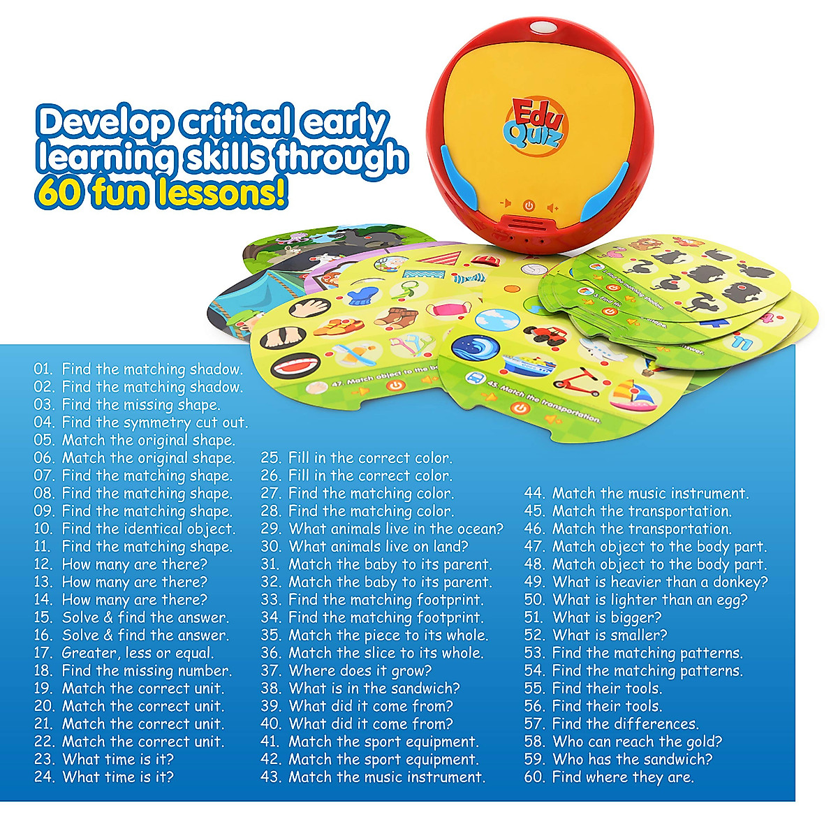 BEST LEARNING EduQuiz Basic Set I - Interactive Self Learning Educational Matching Toy for Kids Boys & Girls 3 4 5 6 Years Old