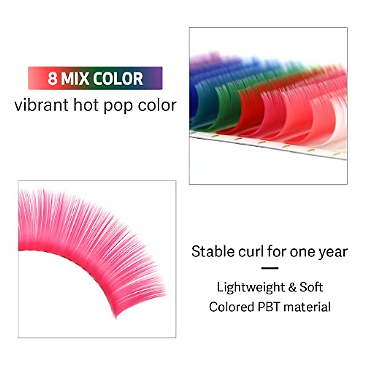 EMEDA Volume Lash Extensions Mix 8 Colored Lash Extensions Easy Fan Volume Lashes Colorful Self Fanning Volume Eyelash Extensions (Mixed 8 Color 0.07mm D Curl 15mm)