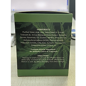 Natural Hemp Cream for Muscles, Joints, Lower Back, Back, Knees, Neck, Fingers, Elbows- 8.5 fl oz - Arnica,MSM, Turmeric, Emu Oil, Menthol, Aloe