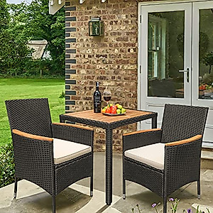 Greesum 3 Piece Patio Furniture Outdoor Dining Wicker Table & Chairs, Beige