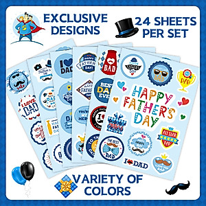 Joy Bang 296 Pcs Fathers Day Stickers for Kids, Best Dad Stickers Crafts, Feliz Dia de las Padres Stickers, Fathers Birthday Party Supplies Favors