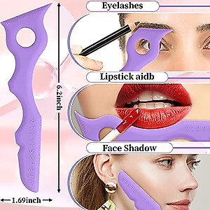 FEBSNOW Eyeliner Stencils 4pcs Multifunction Eye Make Up Aid Tool Silicone Eyeshadow Shield Guard with 4 Mascara Brushes Easy to Use Make Up tools(Purple)