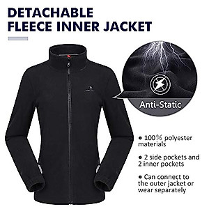 CAMEL CROWN Womens Waterproof Ski Jacket 3-in-1 Windbreaker Winter Coat Fleece Inner for Rain Snow Hiking Outdoor Black