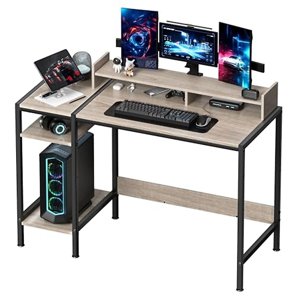 Computer Desk - 47” Gaming Desk, Home Office Desk with Storage, Small Table with Monitor Stand, Adjustable Storage Space, Modern Design Corner Table