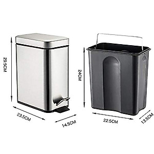 1.3 Gallon- Rectangular Small Steel Step Trash Can Wastebasket,Stainless Steel Bathroom Slim Profile Trash Can,5 Liter Garbage Container Bin for Bathroom,Living Room,Office and Kitchen,Silver