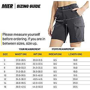 MIER Women's Hiking Cargo Shorts Quick Dry Stretchy Summer Shorts with 6 Pockets, Water Resistant and Lightweight, Graphite Grey, 8