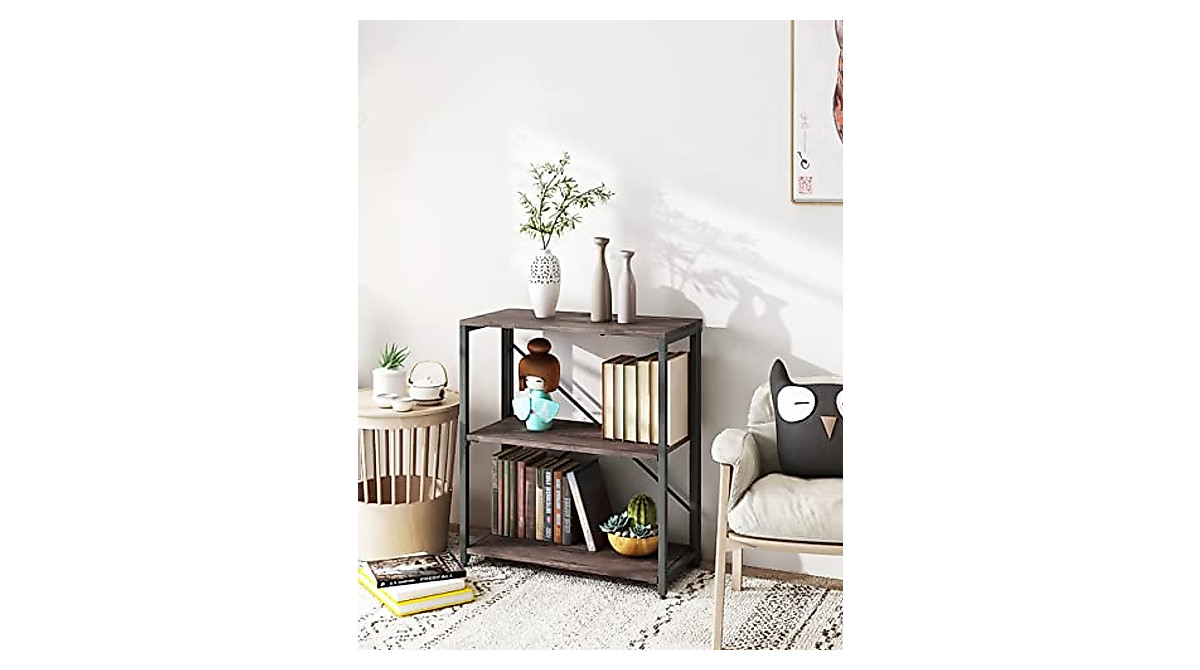 3-Tier Folding Bookcase - Industrial Rustic Design