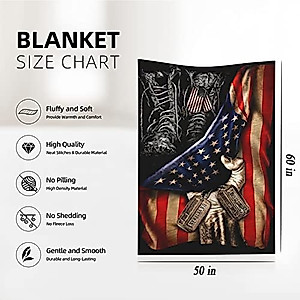 YOETTE 4th of July Throw Blanket Flannel American Flag Gifts for Women Men Gnome Patriotic Army 50"X60" Patriotic Party Theme Blankets Couch Sofa Bed Decor