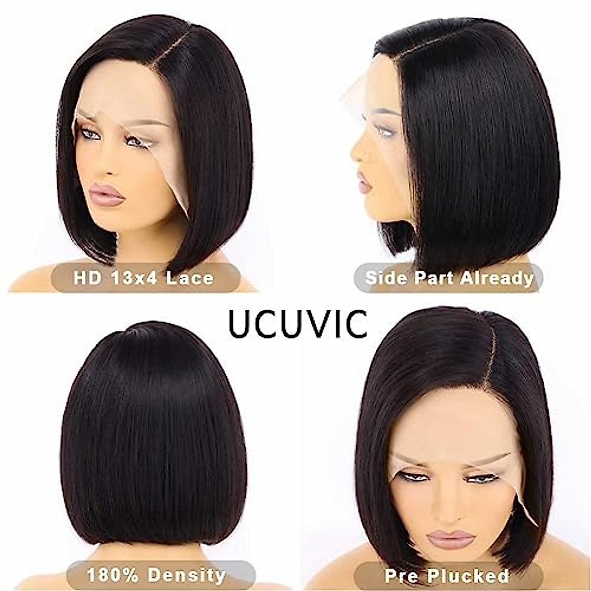 UCUVIC Bob Wig Human Hair 13x4 HD Lace Front BOB Wigs for Black Women Human Hair Glueless Wigs Human Hair Pre Plucked Pre Cut 180% Density 10 Inch