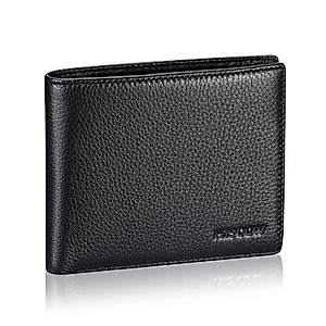 HISCOW Full Grain Leather Bifold Wallets for Men, Slim Minimalist Mens Wallet, Gifts for Dad Birthday Fathers Day (Pebbled Black)