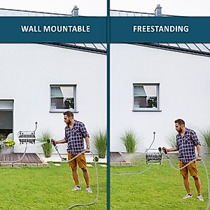 Morvat Stainless Steel Metal Water Hose Reel for 150FT Hose, Retractable Garden Hose Holder with Storage Shelf & Crank, Wall/Floor Mount, Includes 5Ft Leader Hose with ON/OFF Valve & Accessories