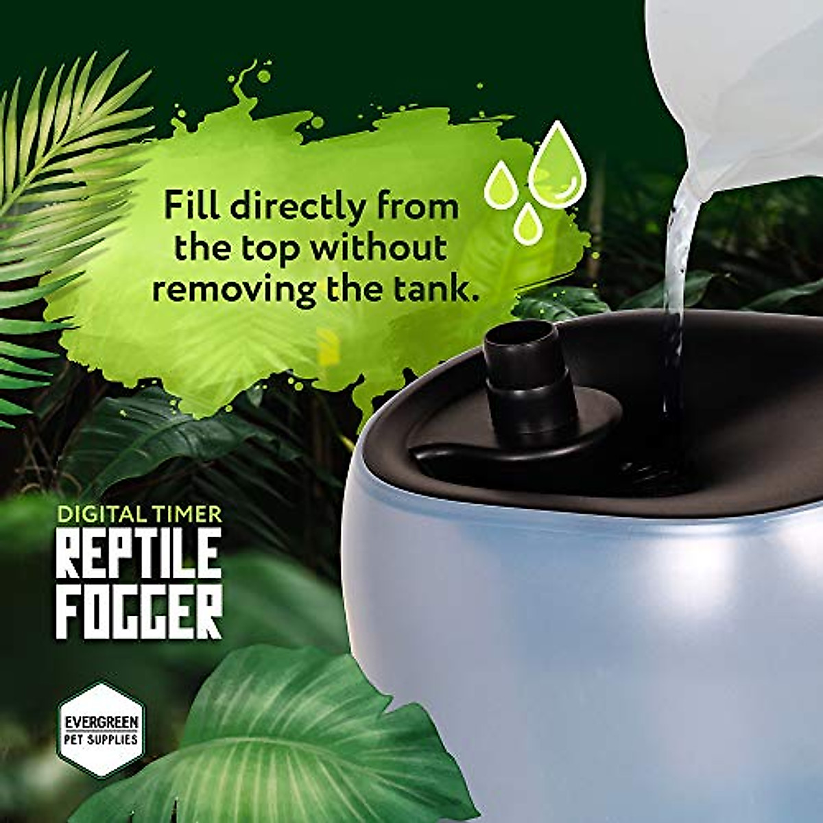 Evergreen Pet Supplies Reptile Humidifier/Fogger - 4L Tank - New Digital Timer - Add Water from Top! for Reptiles/Amphibians/Herps - Compatible with All Terrariums and Enclosures