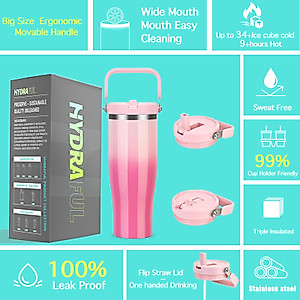 Hydraful 40 oz Tumbler with handle flip straw,Leak Proof Vacuum Insulated Cup Water Bottle Fit in Cup holder for Home,Outdoors,Insulated Stainless Steel Travel Coffee Mug,Keep ice Cold for 34 Hours