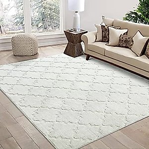 JOLENE.K Shag Rugs 8x10 for Bedroom, Indoor Modern Fluffy Carpet Shaggy Mat Ultra Soft Plush Geometric Rug Moroccan Floorcover Non Slip Thick Boho Rugs Living Room Dining Room Office, Ivory Beige Grey