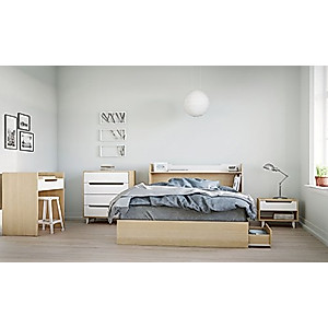 Nordik 1-Drawer Night Stand, White and Natural Maple