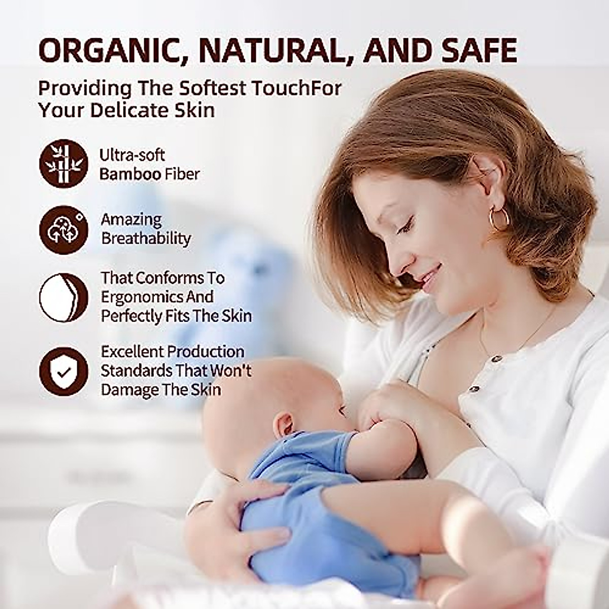 AnAnBaby Organic Bamboo Nursing Breast Pads - 10-Pack Reusable Non-Slip Nipple Pads for Breastfeeding New Moms Postpartum Essentials (5.5inch) with Washing Bags and Handbags（X-Large，Five Colors）