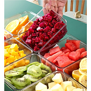 Divided Veggie Tray with Lid, 8 Compartment Vegetable Storage Square Appetizer Relish Serving Platter, Food Fruit Snack Containers with 8 Spoons for Refrigerator Organizer Bins