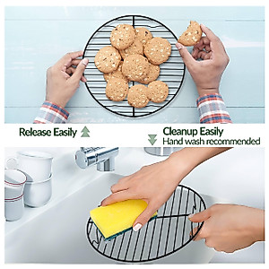 TeamFar Cooling Rack, 9inch Round Baking Wire Rack with Stainless Steel Core & Nonstick Coating, for Roasting Grilling Steaming, Non Toxic & Sturdy, Oven Safe & Anti-melt, Easy Clean – Set of 2