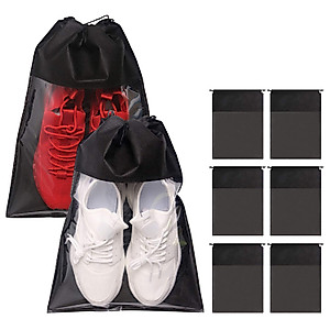 8 Pack Portable Shoe Bags for Travel Large Shoes Pouch Storage Organizer Clear Window with Drawstring for Men and Women Black