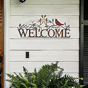 Retrome Birds on Branch Welcome Sign Metal Wall Art, 26.5" x 11"