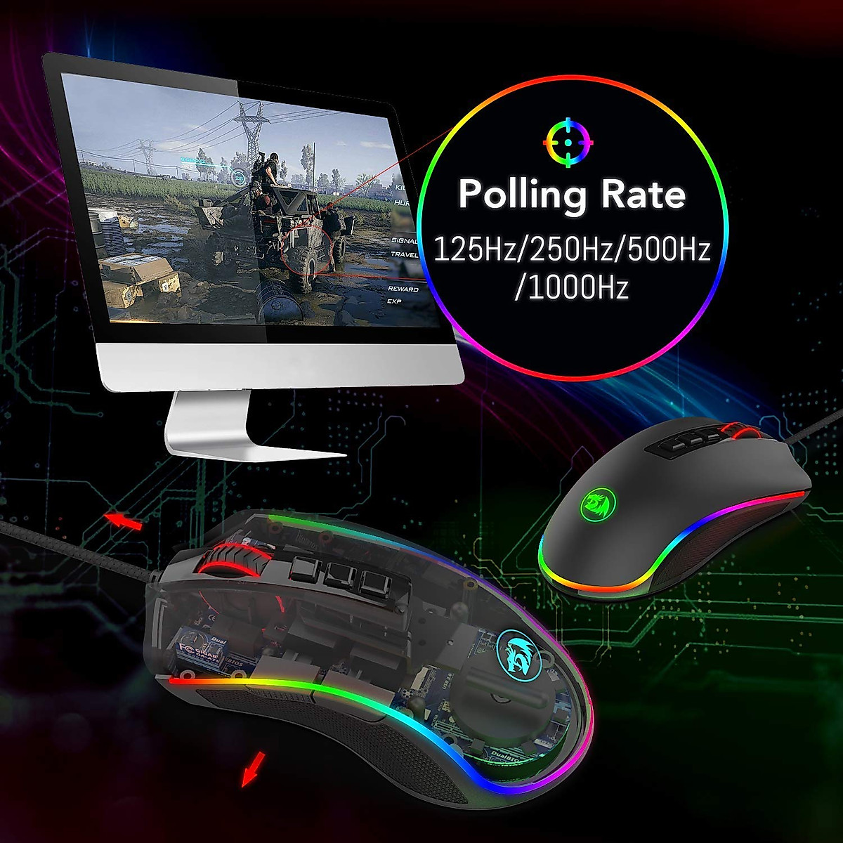 Redragon M711 Cobra Gaming Mouse with 16.8 Million RGB Color Backlit, 10,000 DPI Adjustable, Comfortable Grip, 7 Programmable Buttons