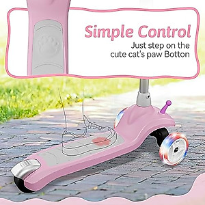 Electric Scooter for Kids Gobazaar, LED Light-up Wheels, 3 Height Adjustable, C-Shaped Handle, Lean-to Steer Design, 3 Wheel Scooter for Kids 2-10Y, Best Children's Gifts