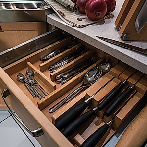 Artelegno Solid Beech Wood 7 Slot Drawer Knife Block, Luxurious Italian Collection by Master Craftsmen Stores High-End Knives Safely, Eco-friendly for Blades up to 9.6" - Natural Finish